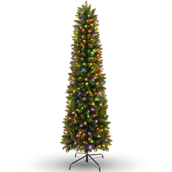 The Holiday Aisle® 6Ft Pre-Lit Pencil Artificial Christmas Tree With Multicolor LED Lights ...